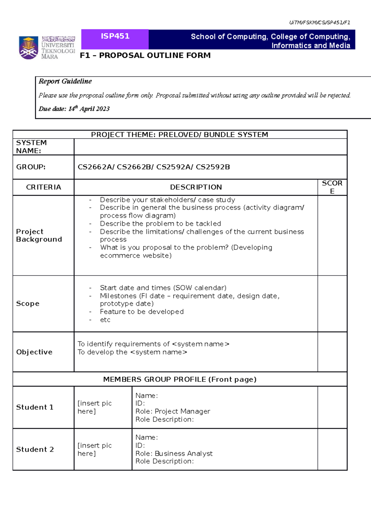 Group Project Proposal F1.MAC 2023 - UiTM/FSKM/CS/SP451/F Report ...