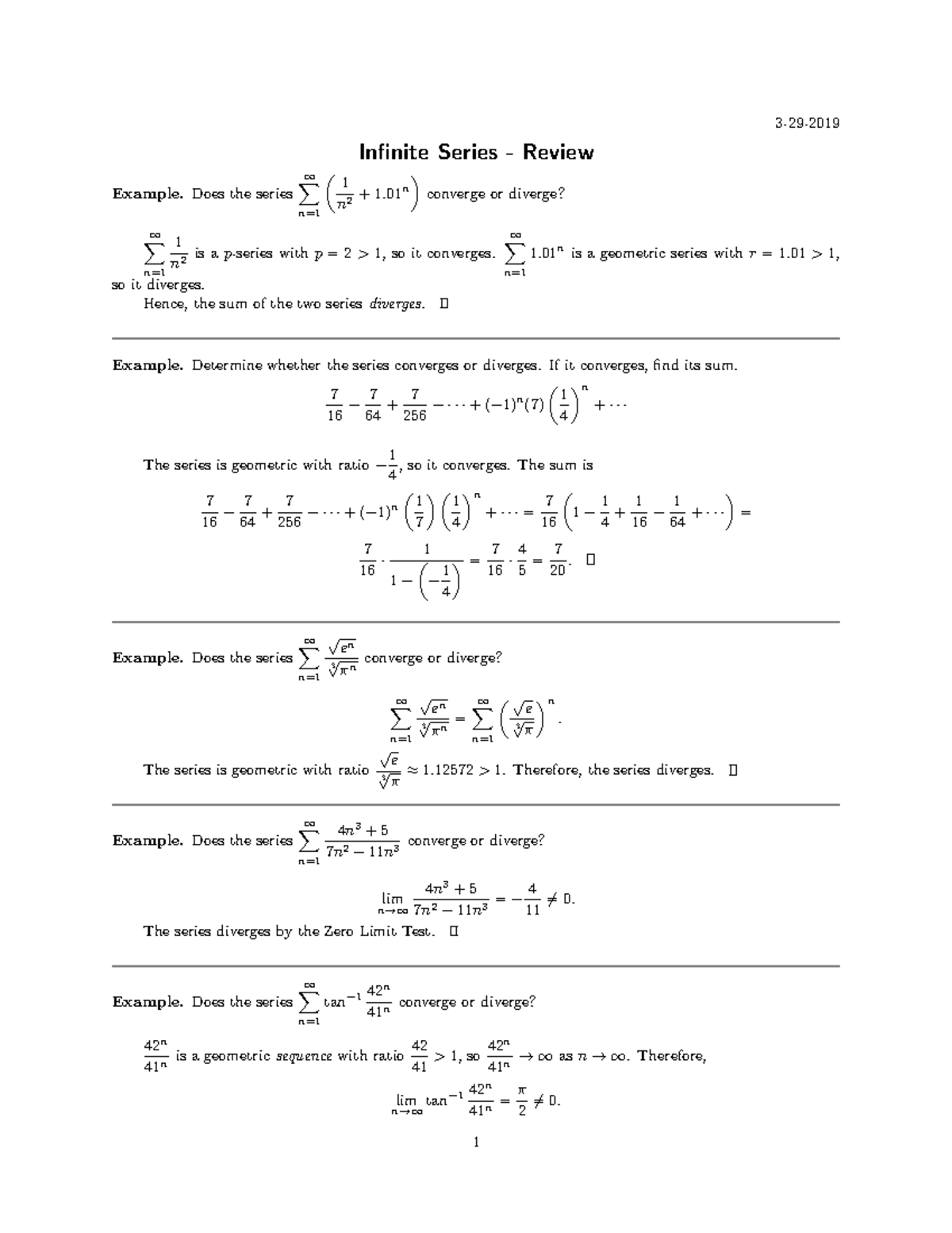 Infinite-series-review - 3-29- Infinite Series - Review Example. Does ...