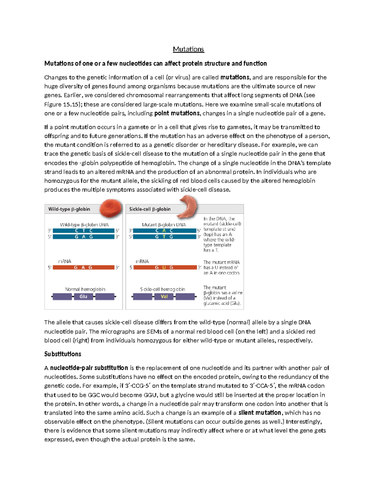 Chapter 17 Mutations - notes - Mutations Mutations of one or a few ...