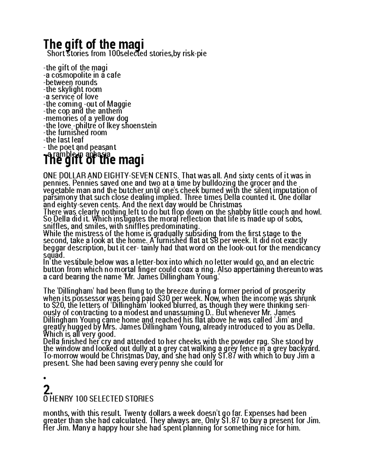 The Gift Of Maggie - The gift of the magi Short stories from ...