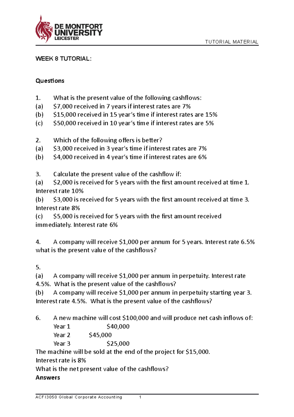 ACFI 3050 - Tutorial week 8(1) - TUTORIAL MATERIAL WEEK 8 TUTORIAL ...