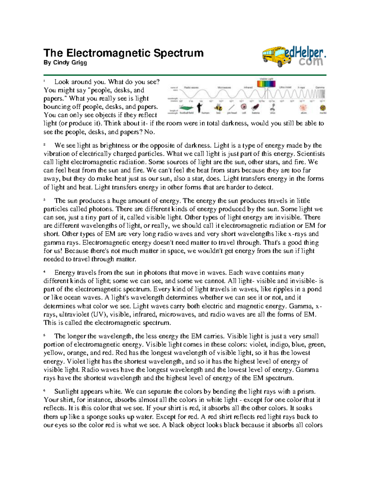 The Electromagnetic Spectrum Review Packet 8th grade - The ...