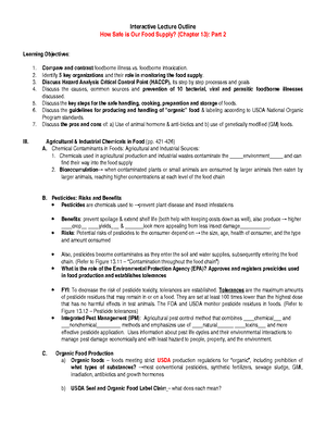 Chapter 13 Student Outline - How Safe is our Food Supply, Part 2 ...