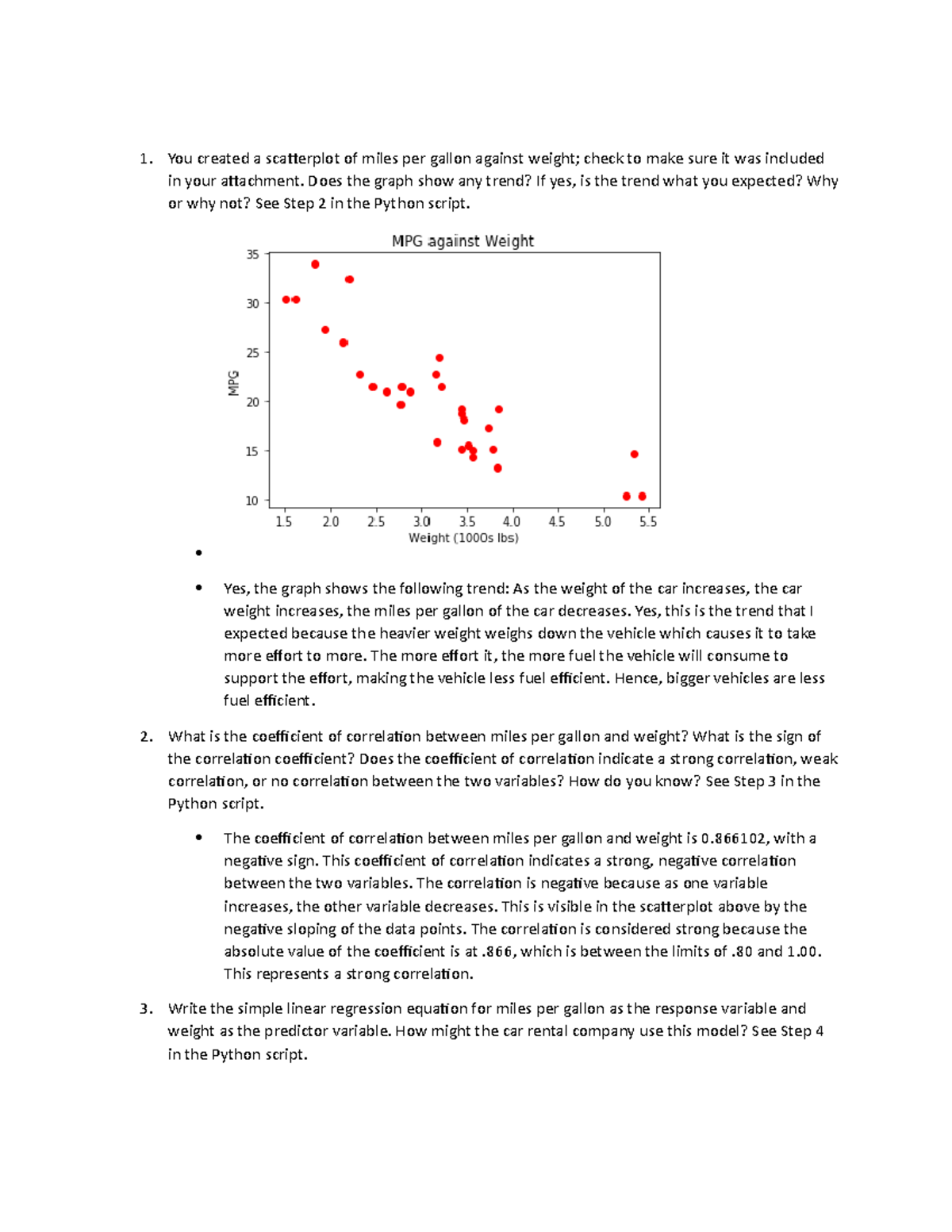 Discussion 5 - You created a scatterplot of miles per gallon against ...
