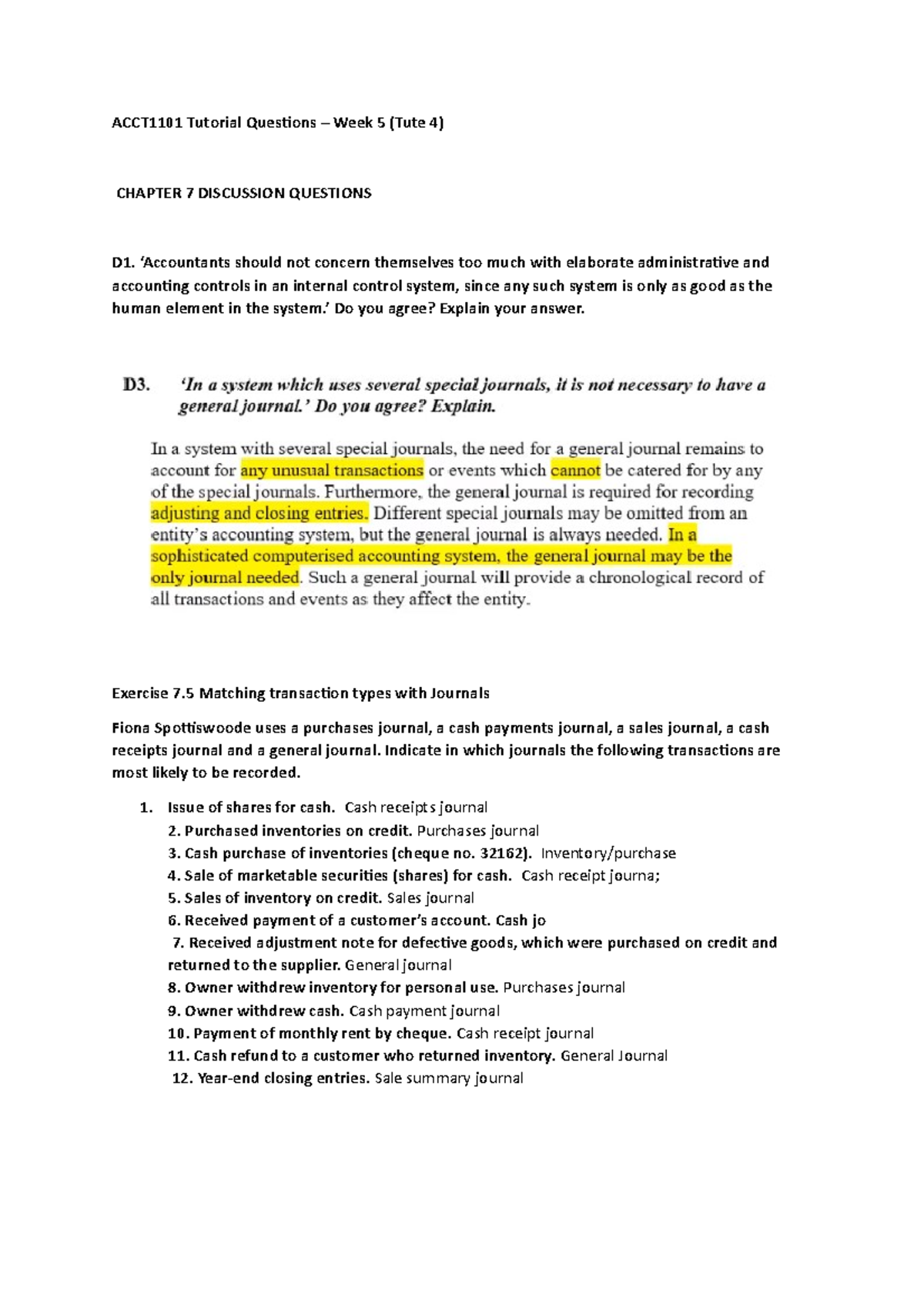 ACCT1101 Tutorial Questions - ‘Accountants should not concern ...