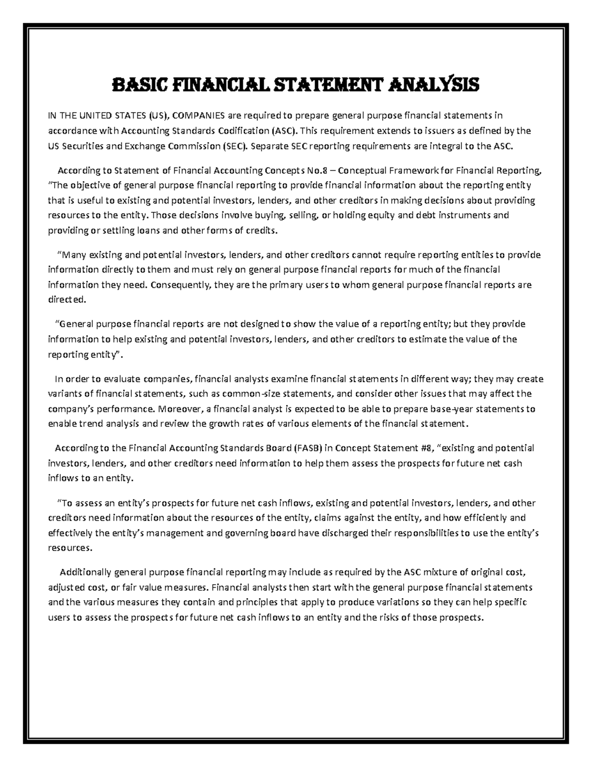 Basic Financial Statement Analysis - BASIC FINANCIAL STATEMENT ANALYSIS ...