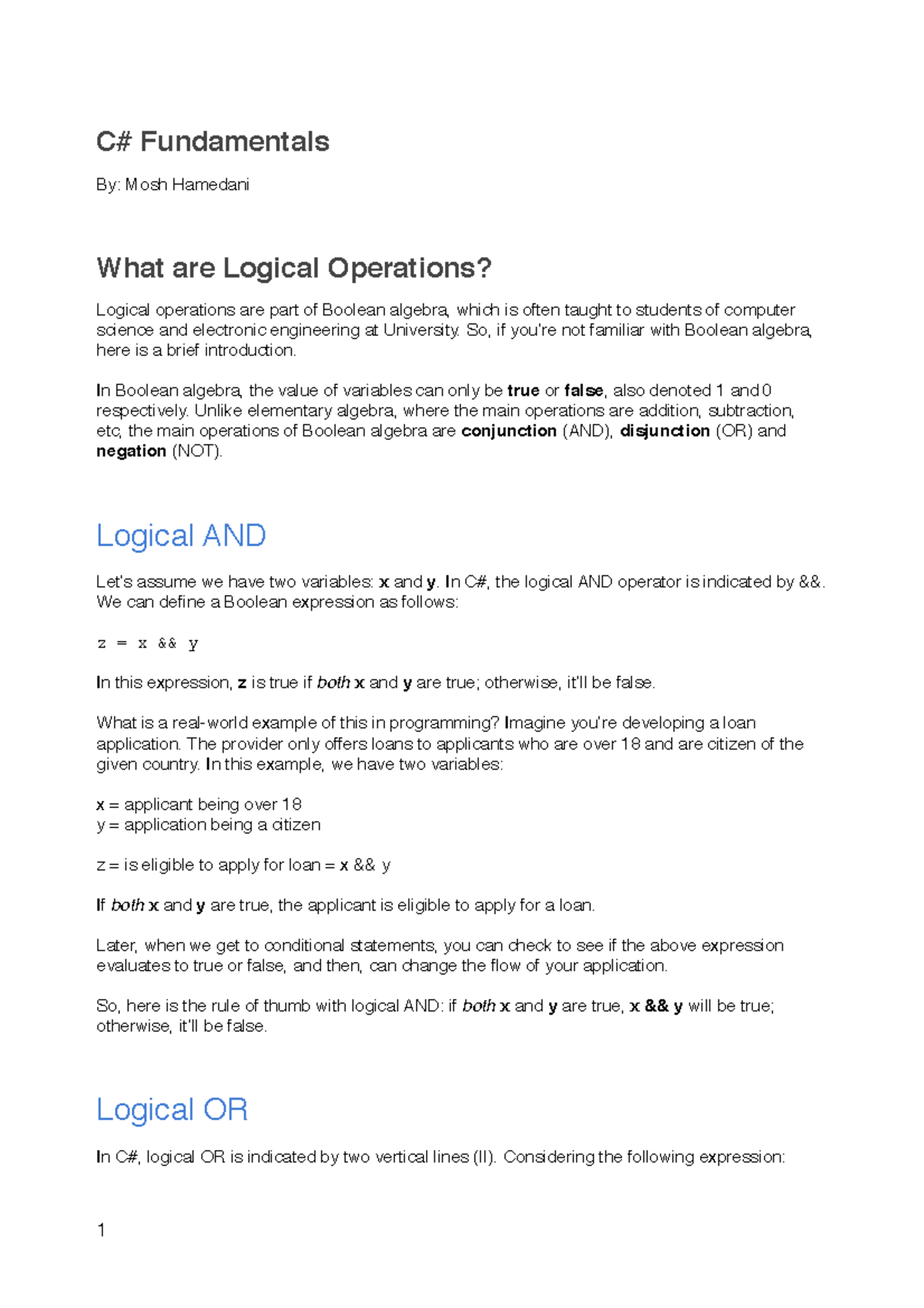 Logical+Operations - tenta - C# Fundamentals By: Mosh Hamedani What are ...