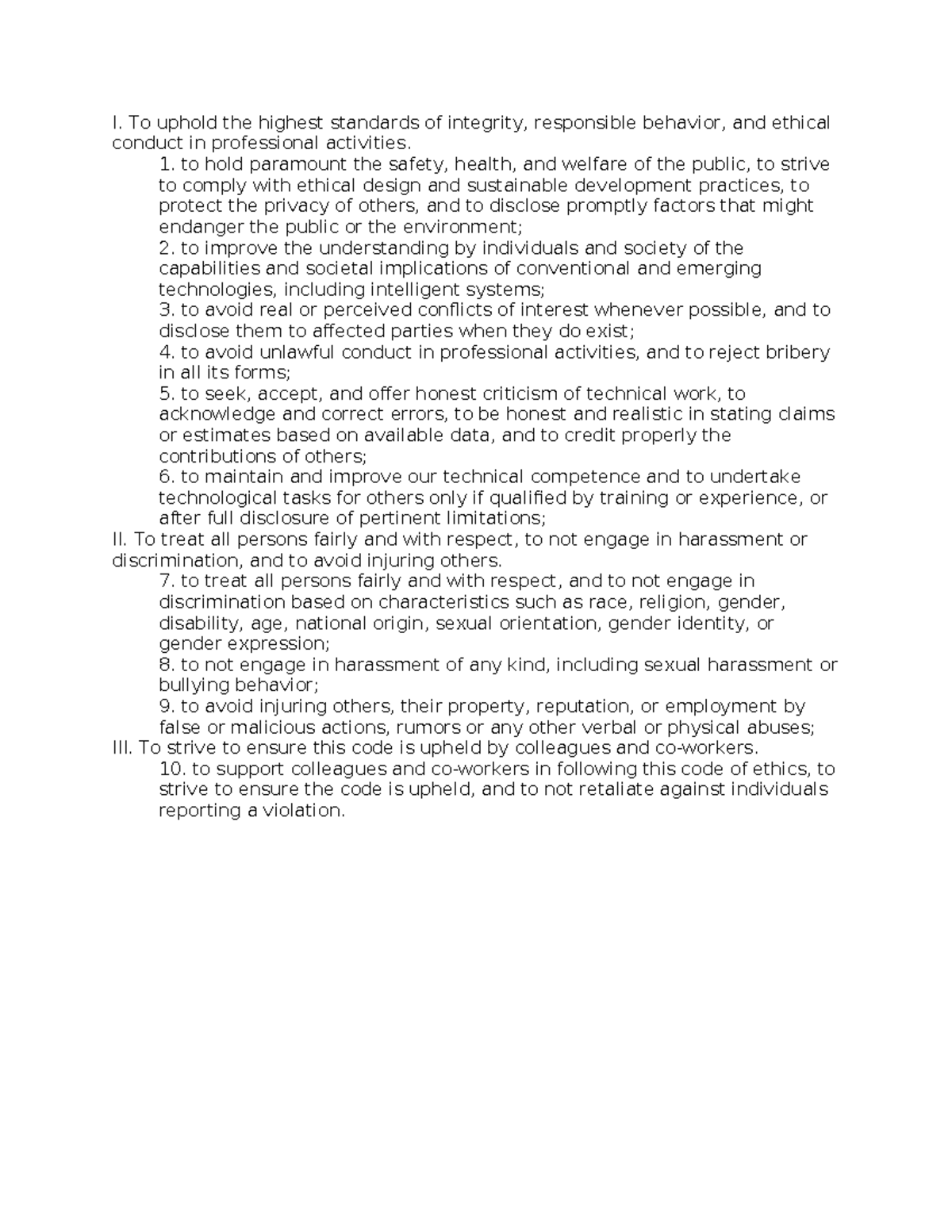 IEEE Code of Ethics - hhh - I. To uphold the highest standards of ...