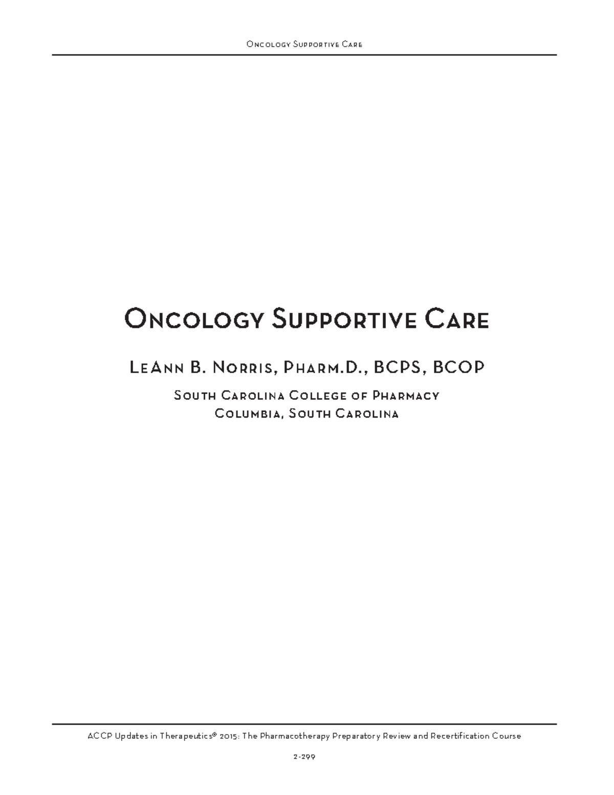 PPC15 Oncology Supportive Care workbook - ACCP Updates in Therapeutics ...