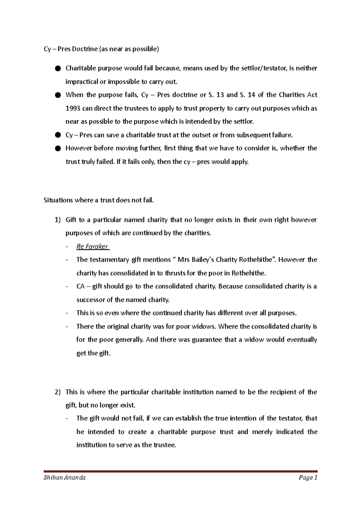 Cy - pres and UA - EQUITY AND TRUSTS - Cy – Pres Doctrine (as near as ...