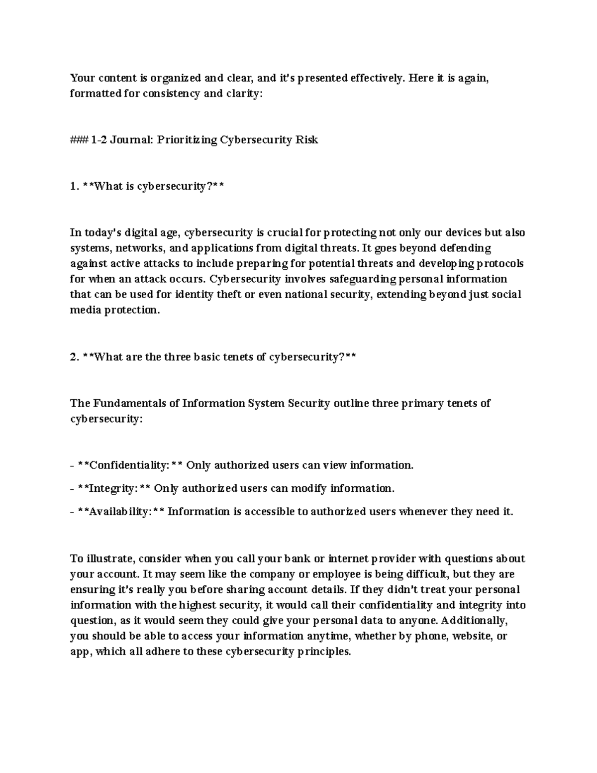 CYB 410 Module One - NEW - Your content is organized and clear, and it ...