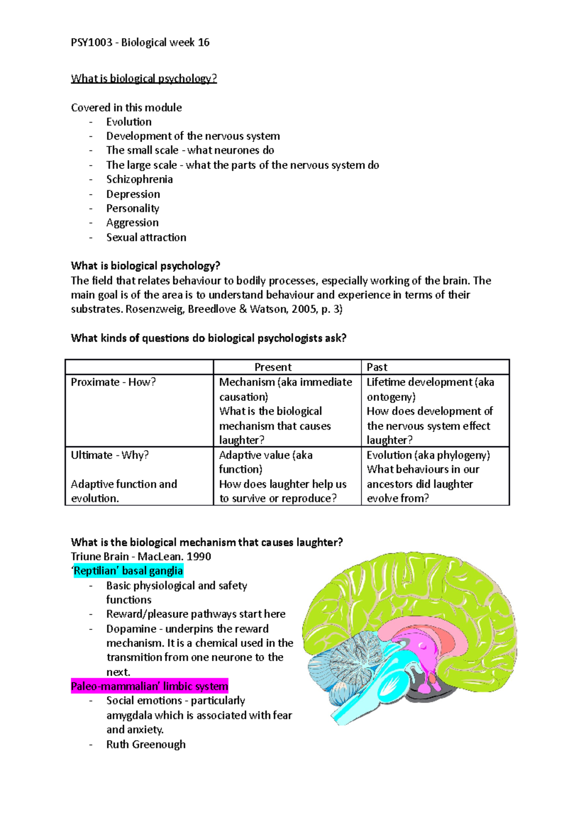 Background - PSY1003 - Biological week 16 What is biological psychology ...