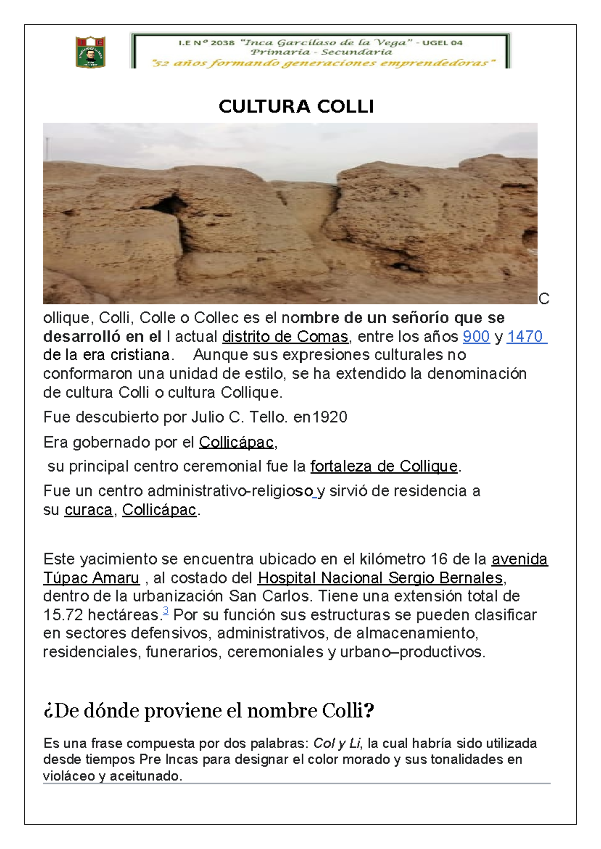 Ficha Cultura Colli - historia - CULTURA COLLI C ollique, Colli, Colle ...