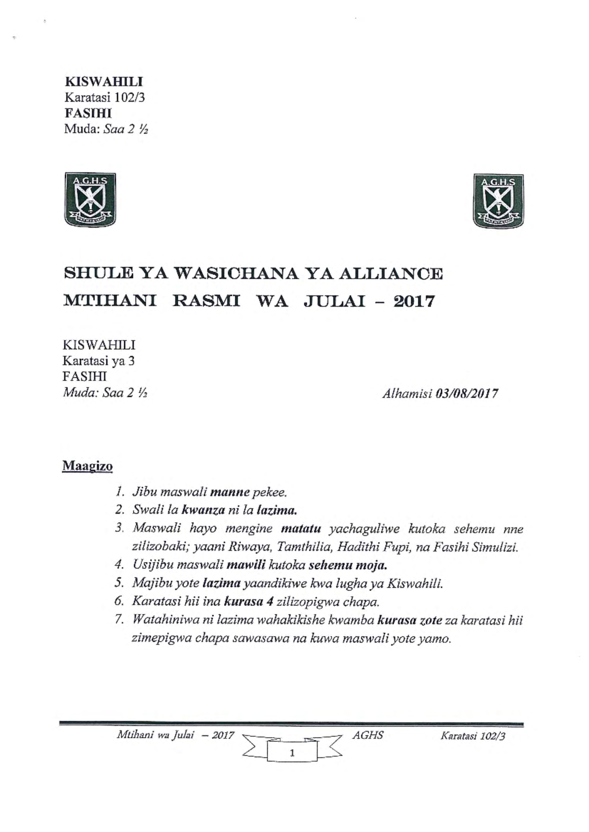 Kiswahili PP3 - N/A - Operating system i - Studocu