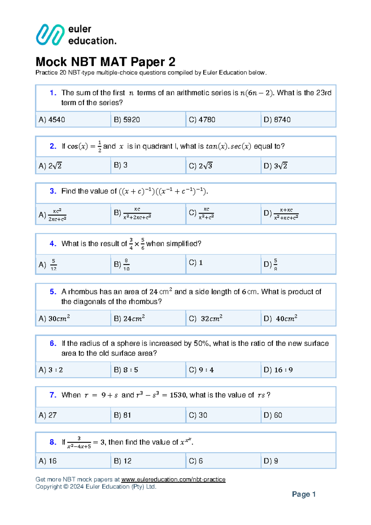 NBT MAT Paper 2 Rev2 - Get more NBT mock papers at eulereducation/nbt ...