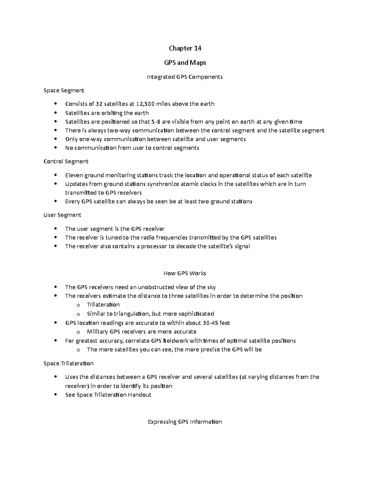 Chapter 14 - Chapter 14 GPS and Maps Integrated GPS Components Space ...