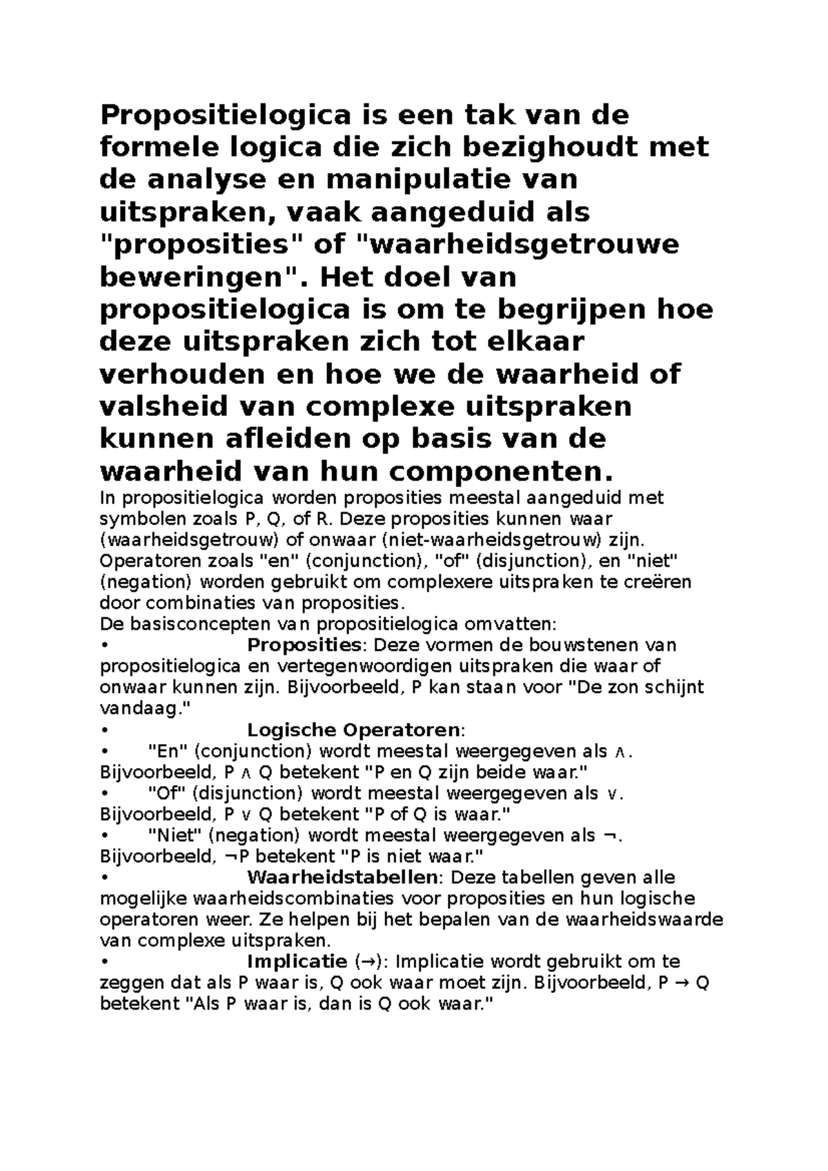 uitleg propositie - Propositielogica is een tak van de formele logica ...