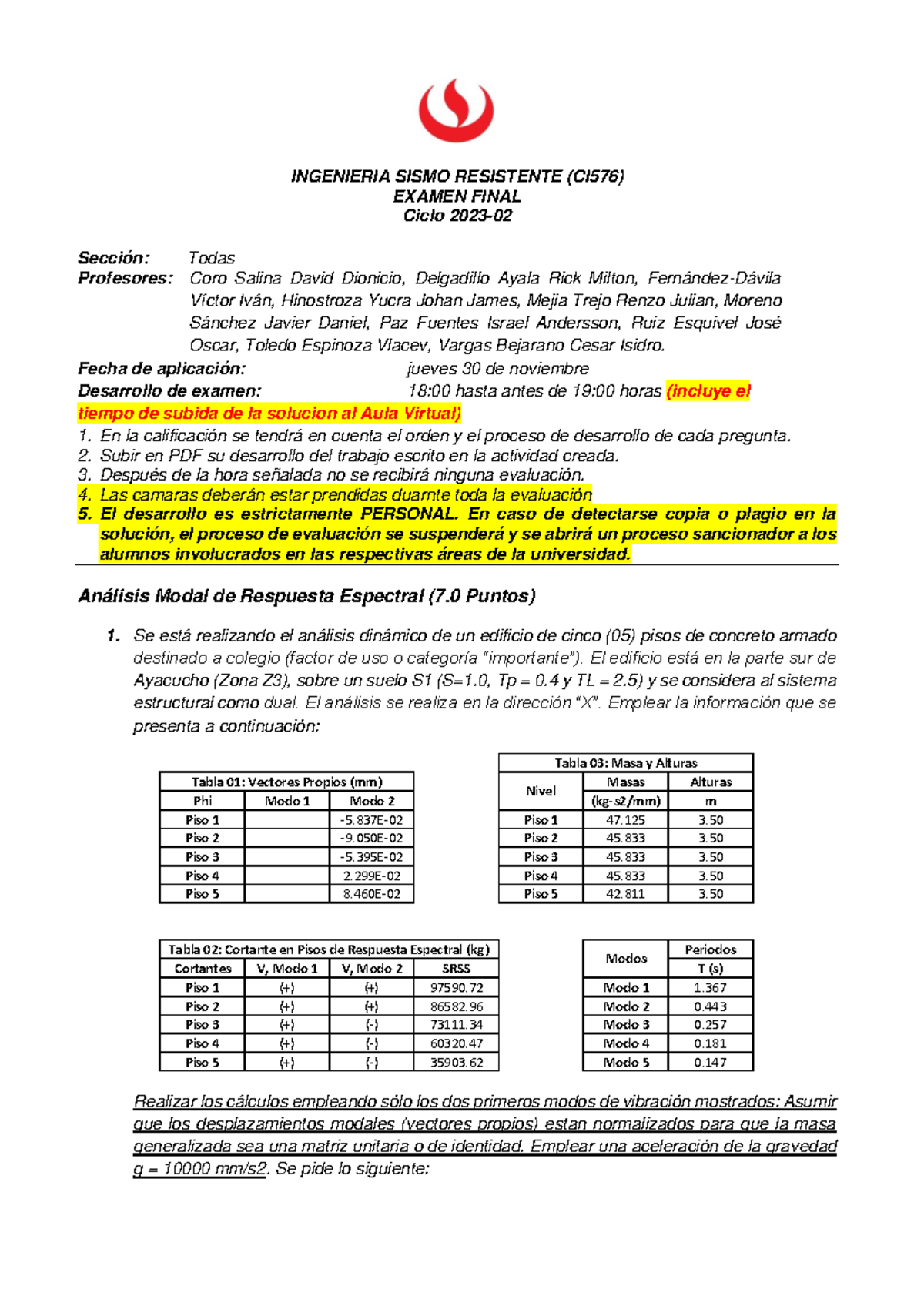 EB Sismo - asdasdasdas - INGENIERIA SISMO RESISTENTE (CI 576 ) EXAMEN ...