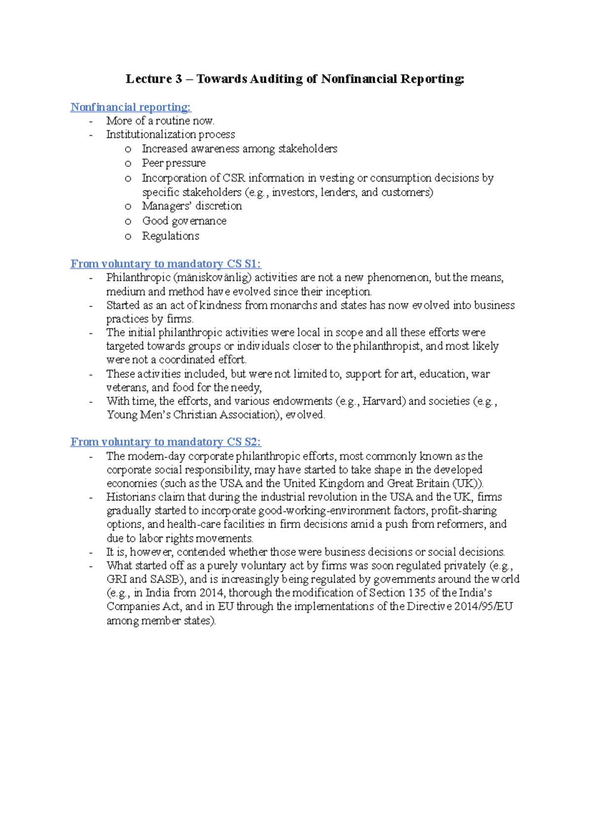 Lecture 3 - Notes - Lecture 3 – Towards Auditing of Nonfinancial ...