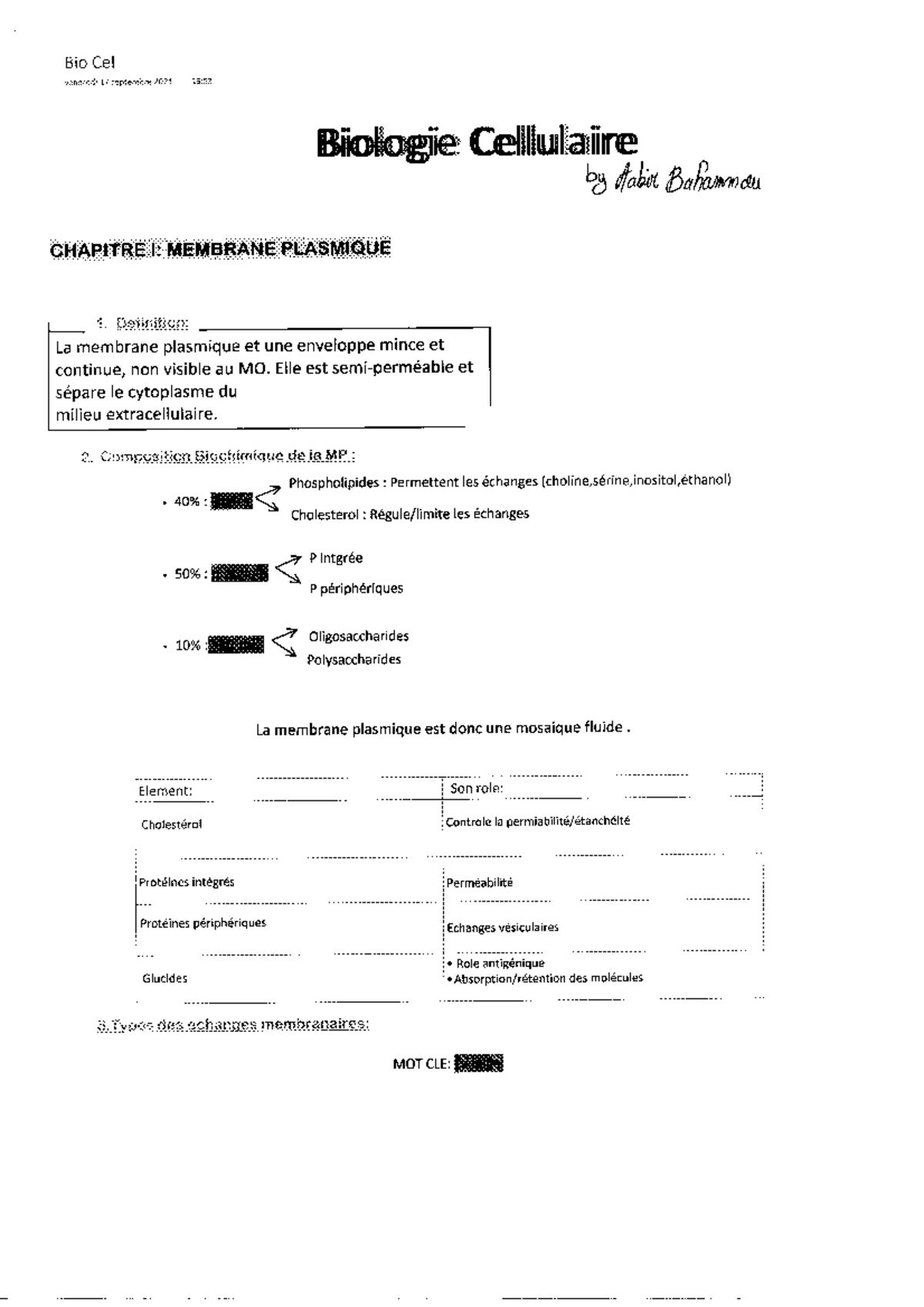Biologie cellulaire by Aabir Bahammou - Biologie moléculaire - Studocu