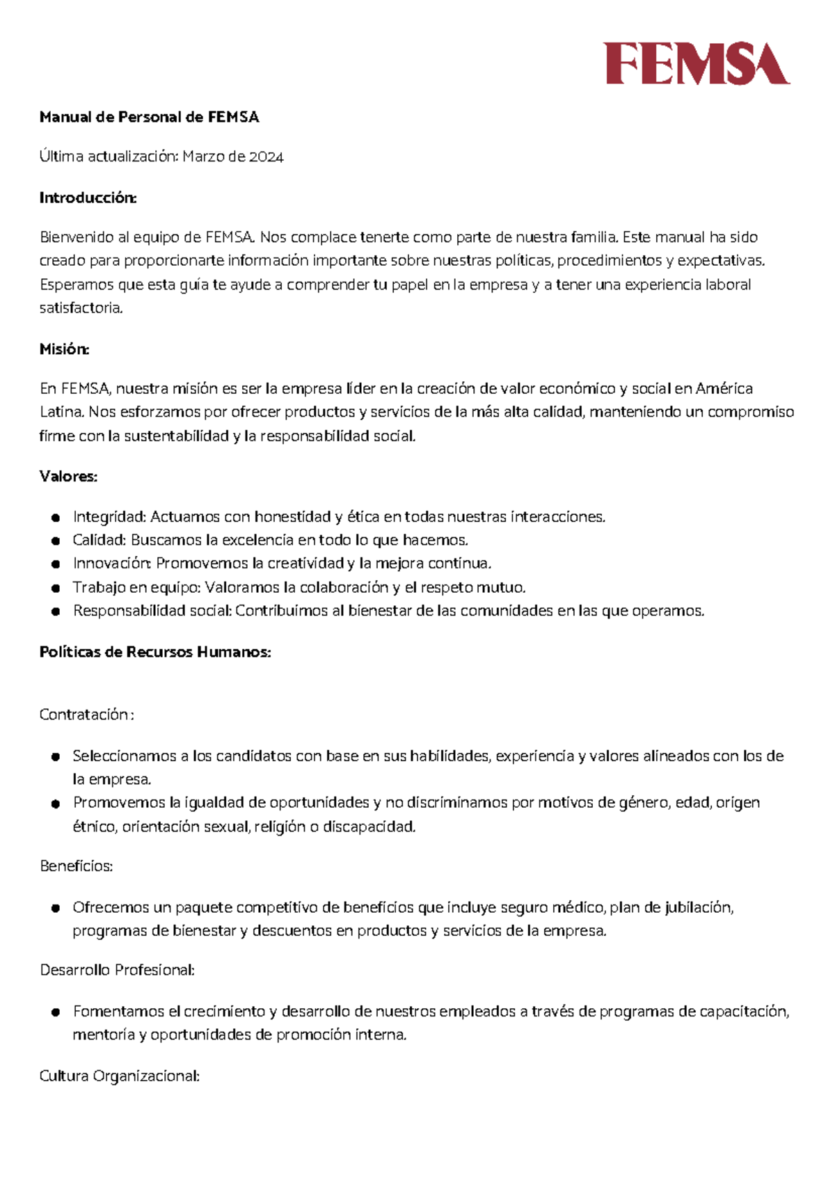 Manual de Personal de Femsa - Manual de Personal de FEMSA Última ...