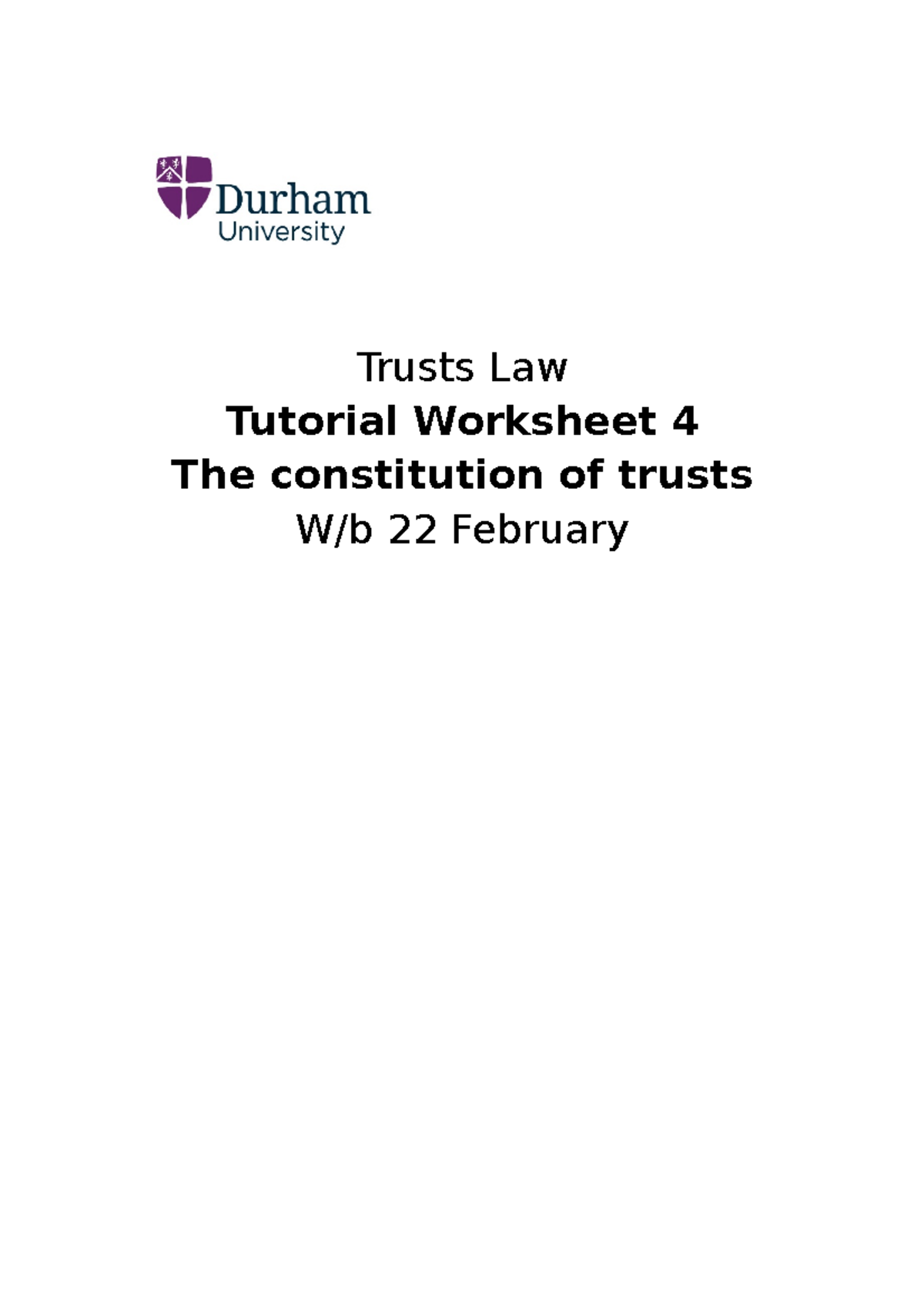 Trusts Tutorial Worksheet 4 - Trusts Law Tutorial Worksheet 4 The ...