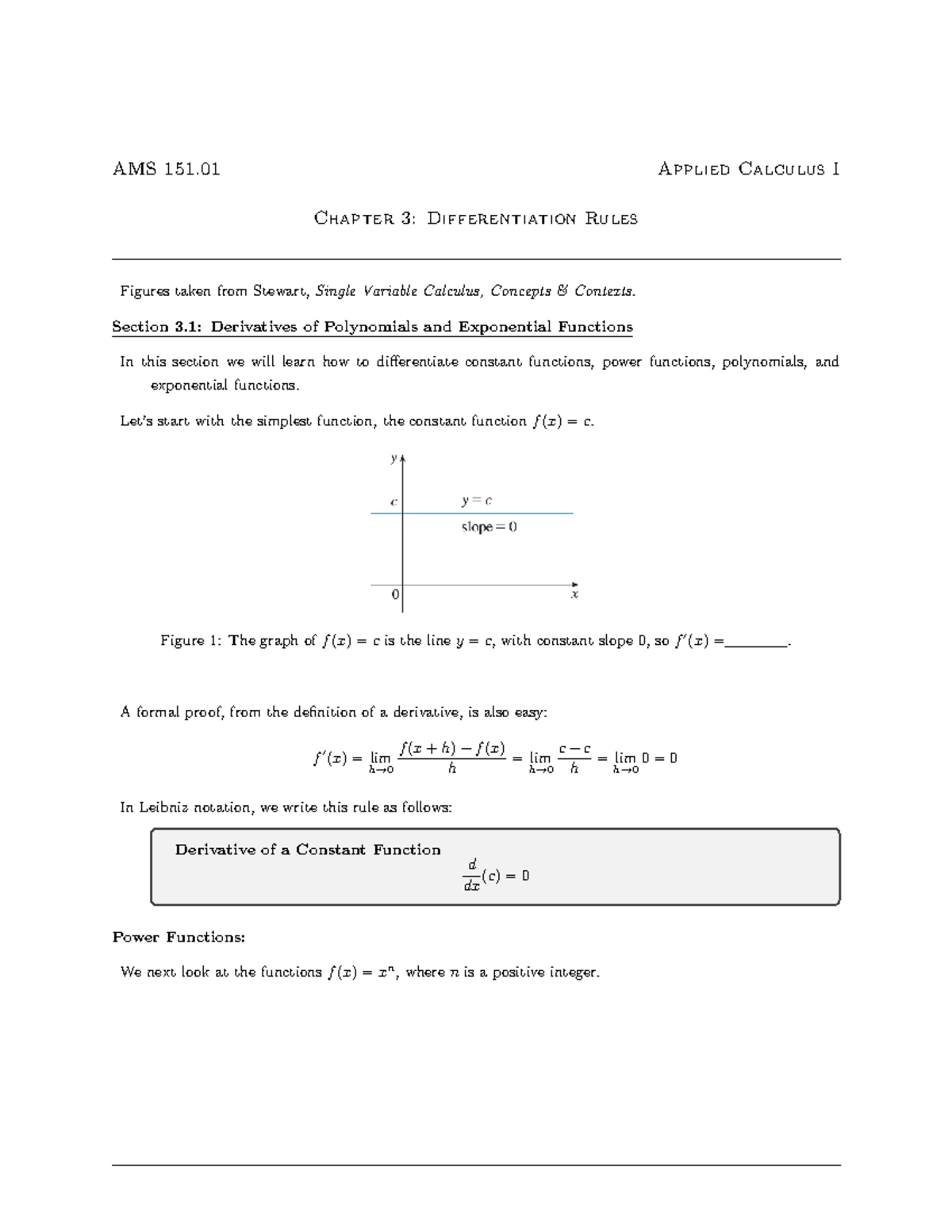 Chapter 3 Differentiation Rules - AMS 151 Applied Calculus I Chapter 3 ...