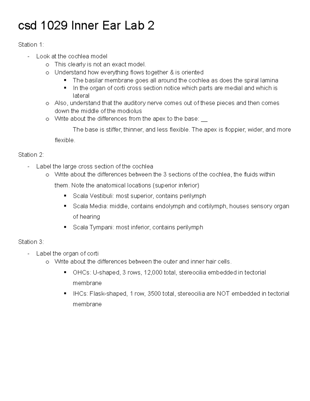 Lab 5 Inner Ear Part 2 - csd 1029 Inner Ear Lab 2 Station 1: Look at ...