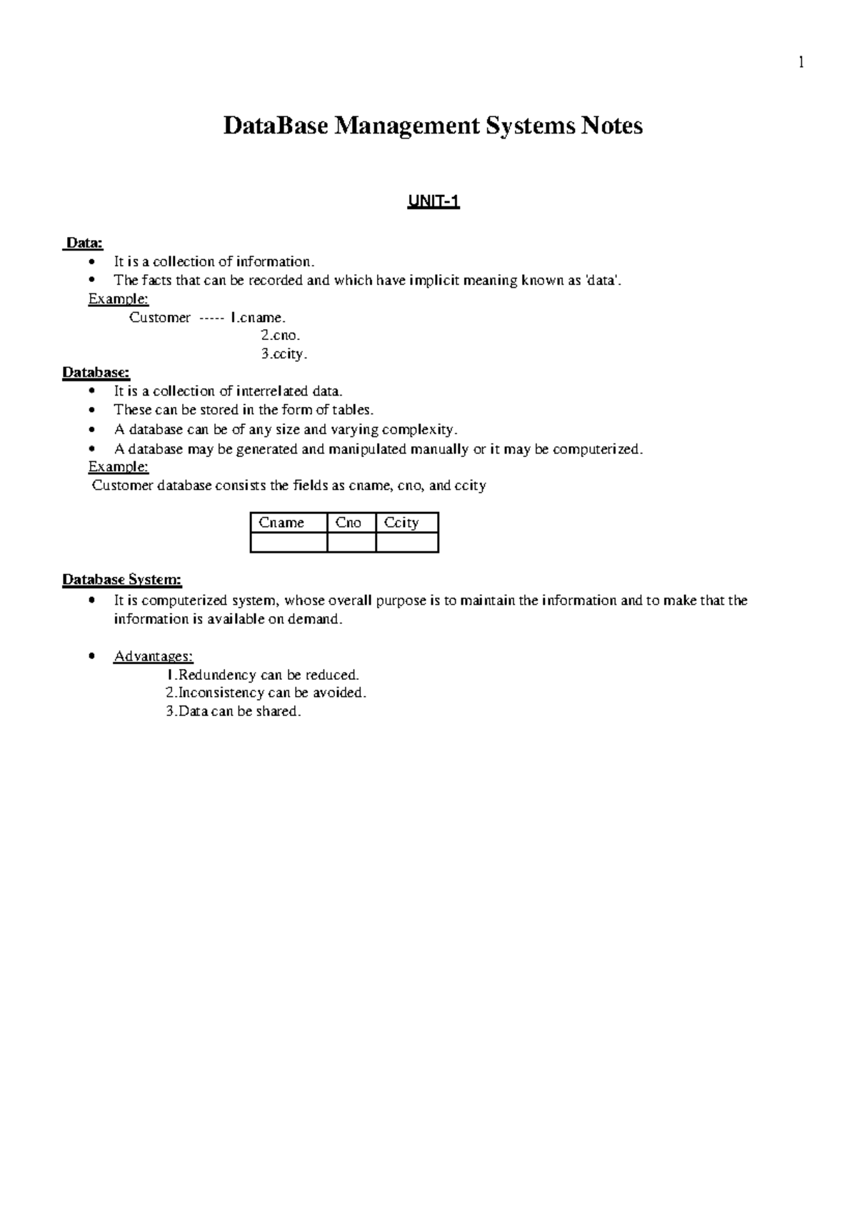 DBMS full new - good - DataBase Management Systems Notes UNIT- Data: It ...