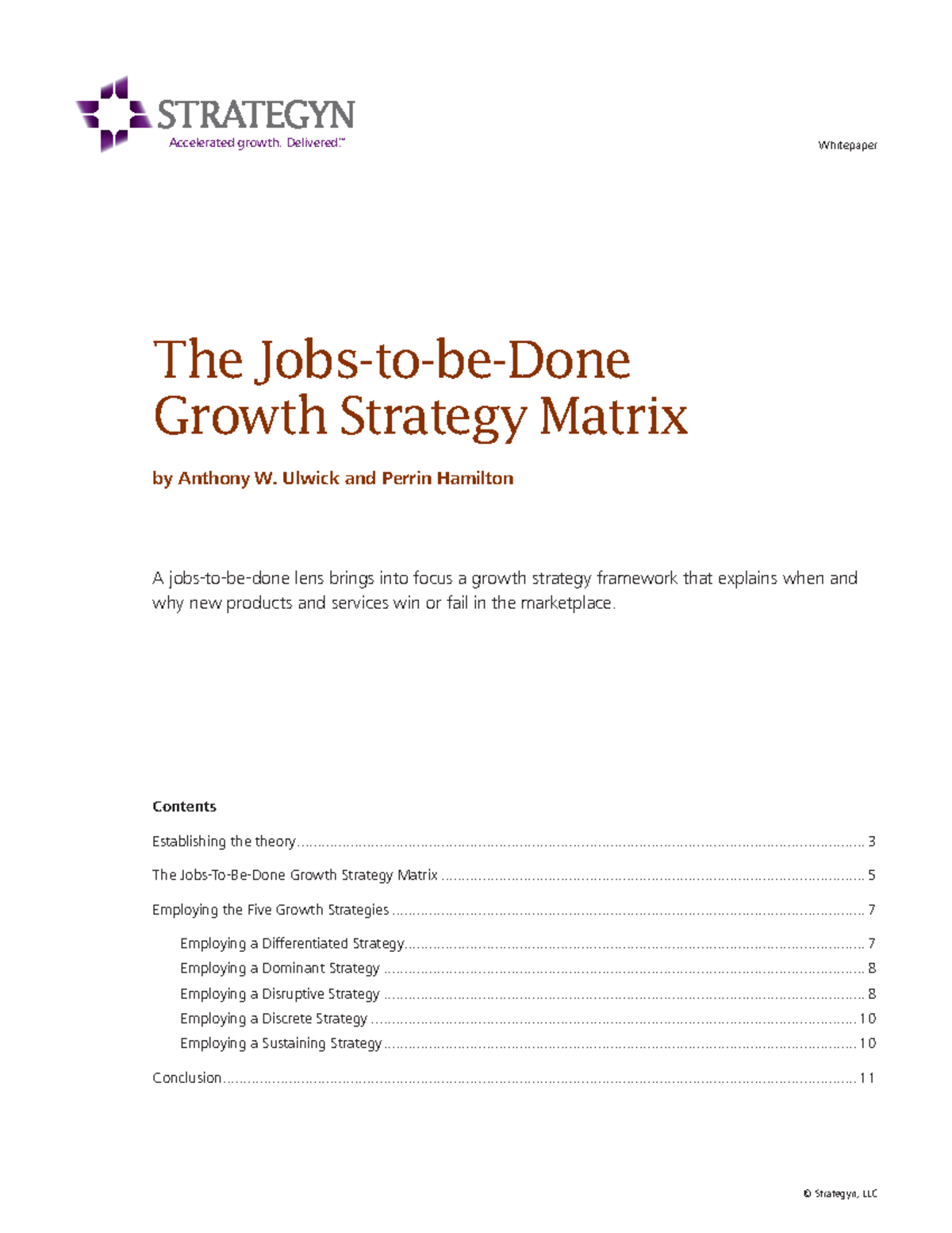 The Jobs to be Done Growth Strategy Matrix Strategy - Whitepaper ...