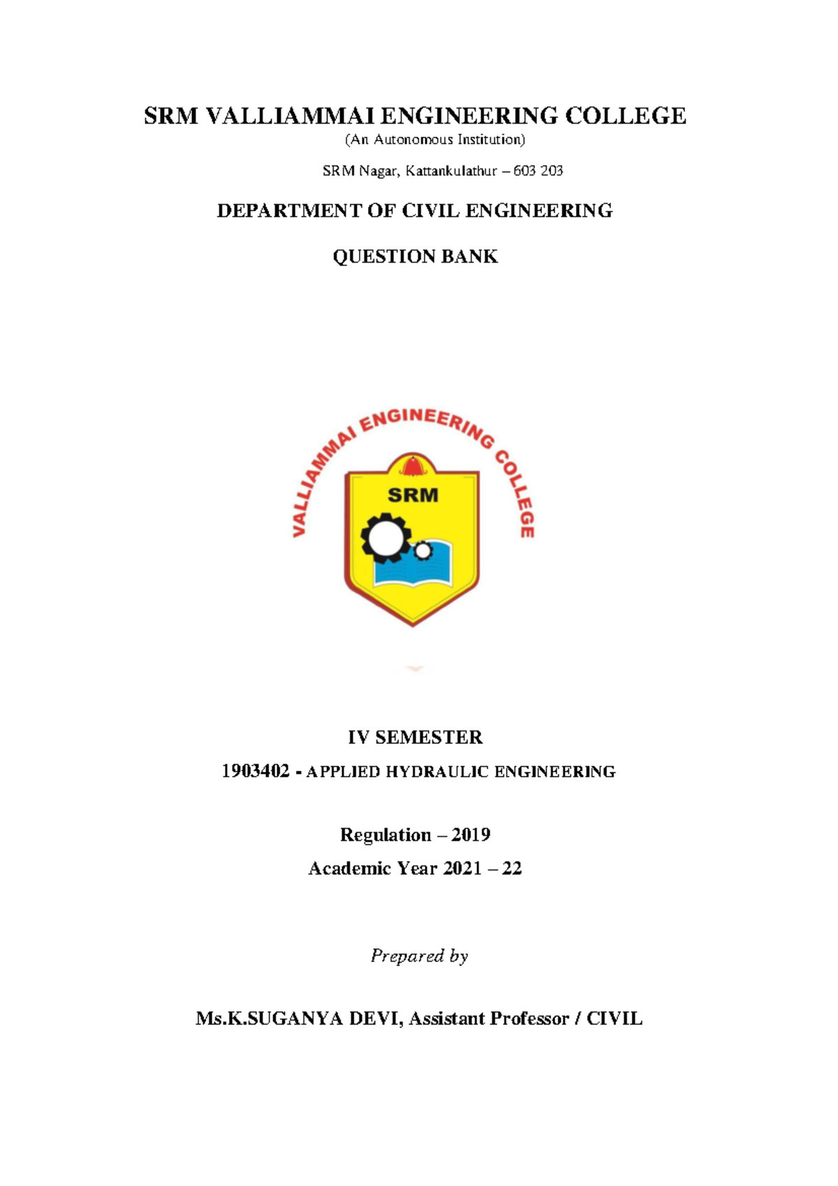 CE 3411 HE Lab Manual - SRM VALLIAMMAI ENGINEERING COLLEGE (An ...