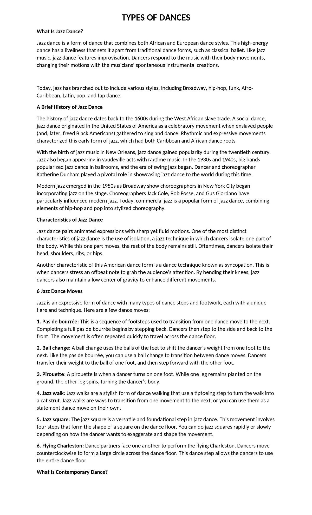 Pathfit 3 Types of Dance - TYPES OF DANCES What Is Jazz Dance? Jazz ...