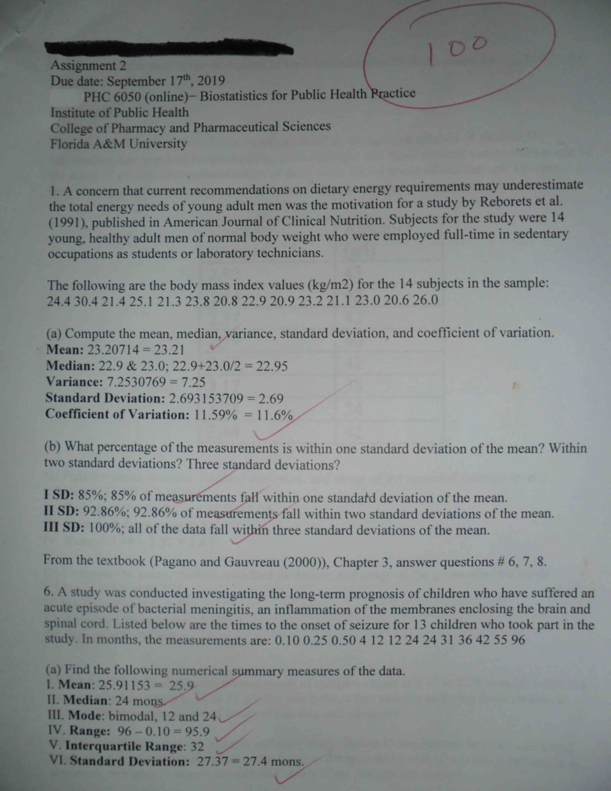 Homework Assignment 2 - PHC 6050 - Studocu