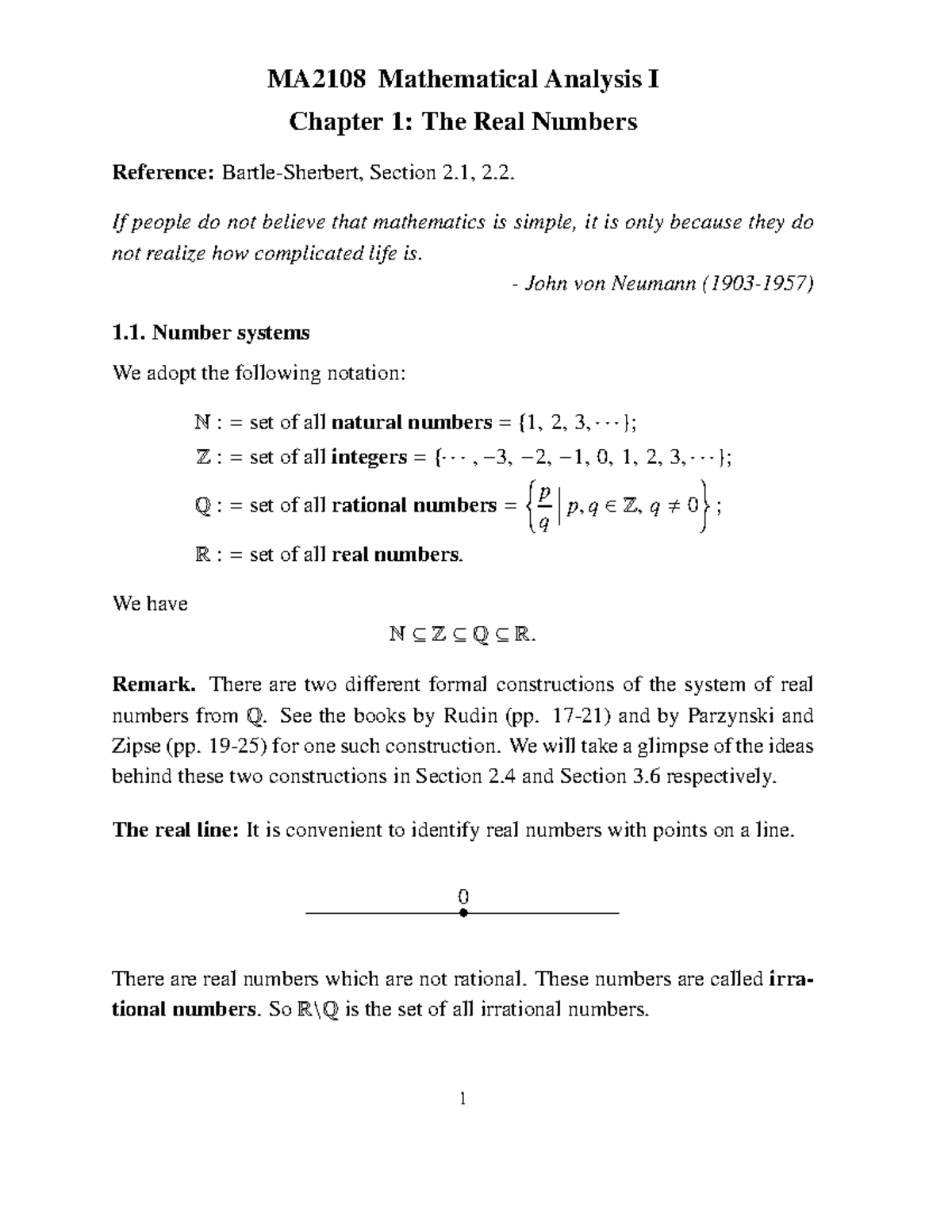 2108Part1 - Notes Part 1 - MA2108 Mathematical Analysis I Chapter 1 ...