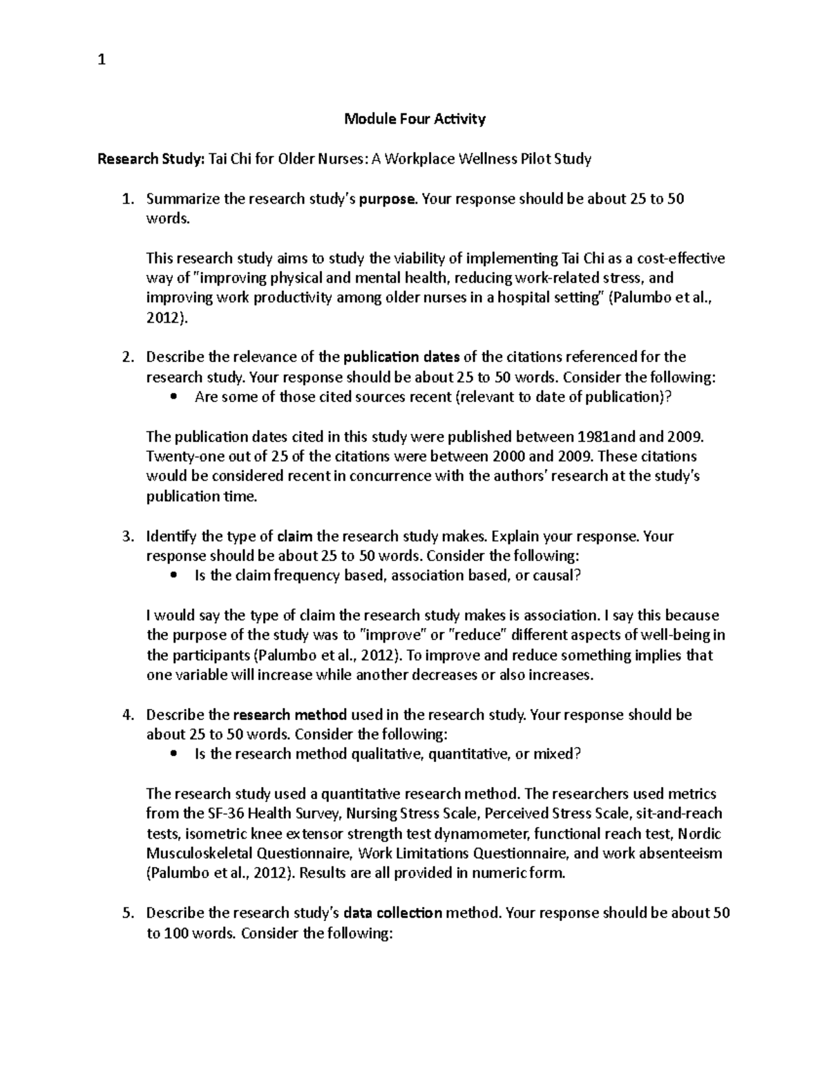 Module 4 - Critique - Tai Chi for Older Nurses - 1 Module Four Activity ...