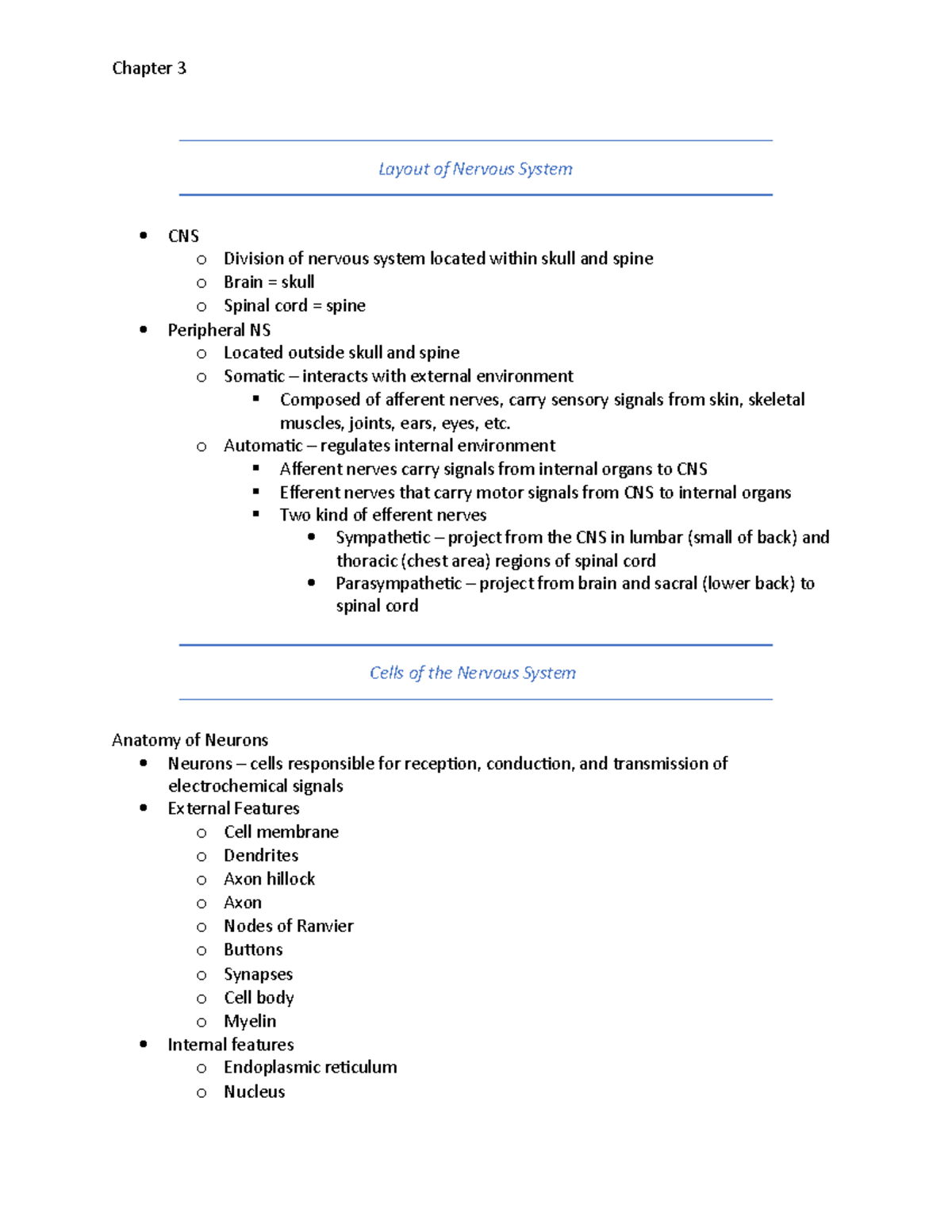 Chapter 3 - Summary Biopsychology - Chapter 3 Layout of Nervous System ...