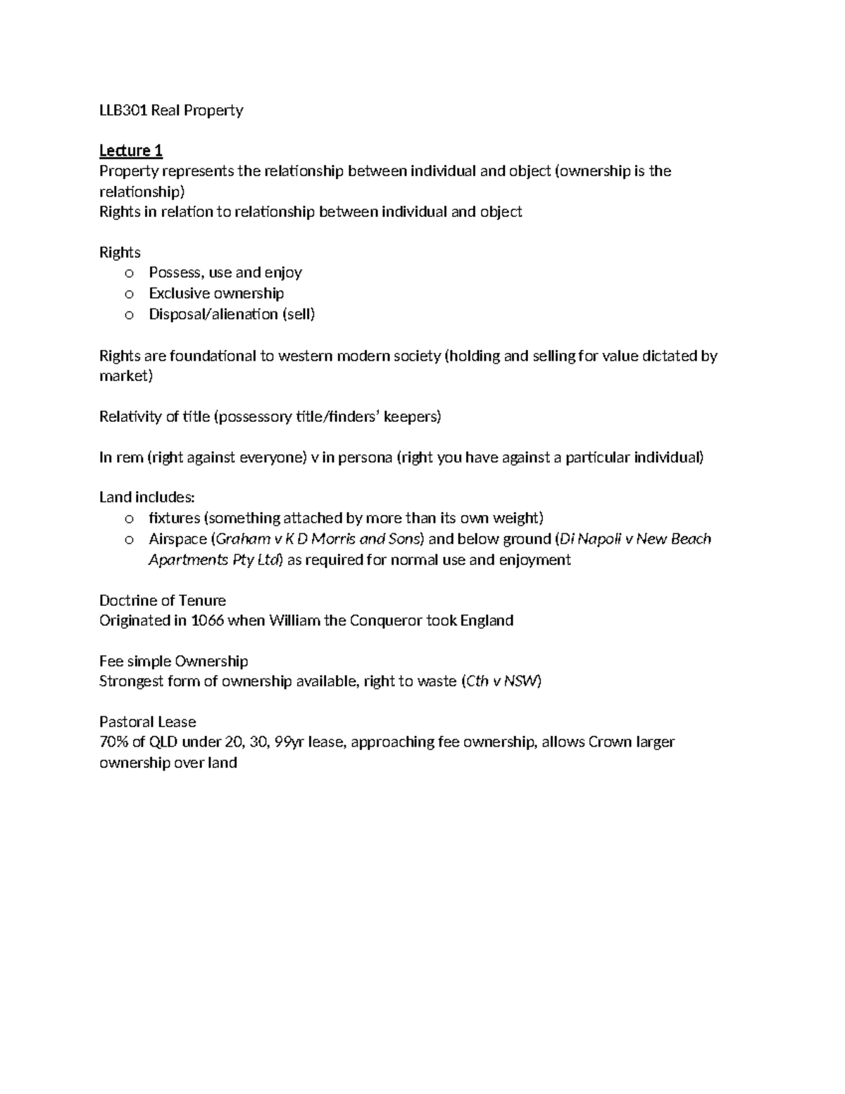 Wk 1 - Week 1 notes - LLB301 Real Property Lecture 1 Property ...