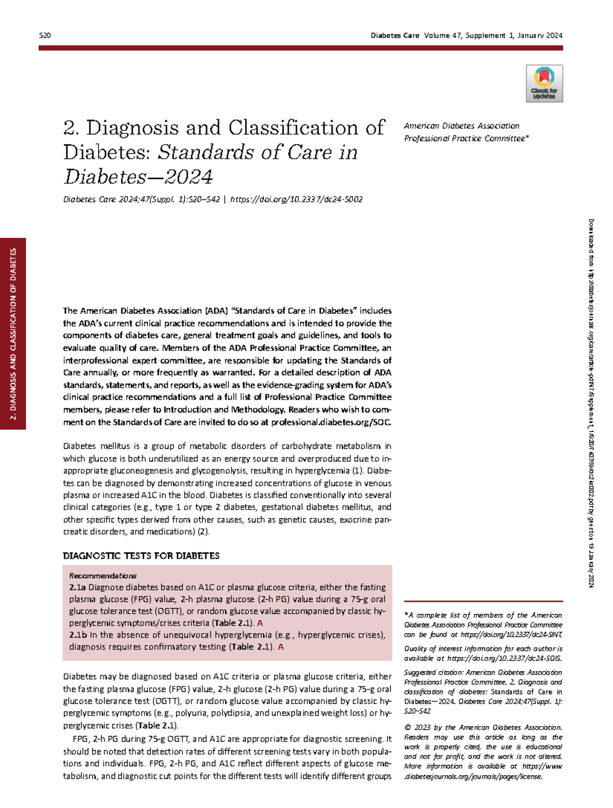 Dc24s002 - 2. Diagnosis and Classification of Diabetes: Standards of ...