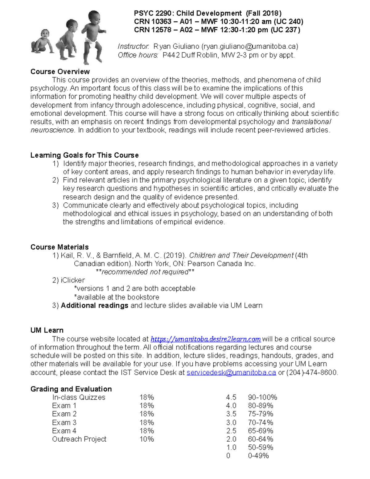 PSYC2290 F18 Syllabus updated Sept 6 - PSYC 2290: Child Development (Fall 2018) CRN 10363 – A01 ...