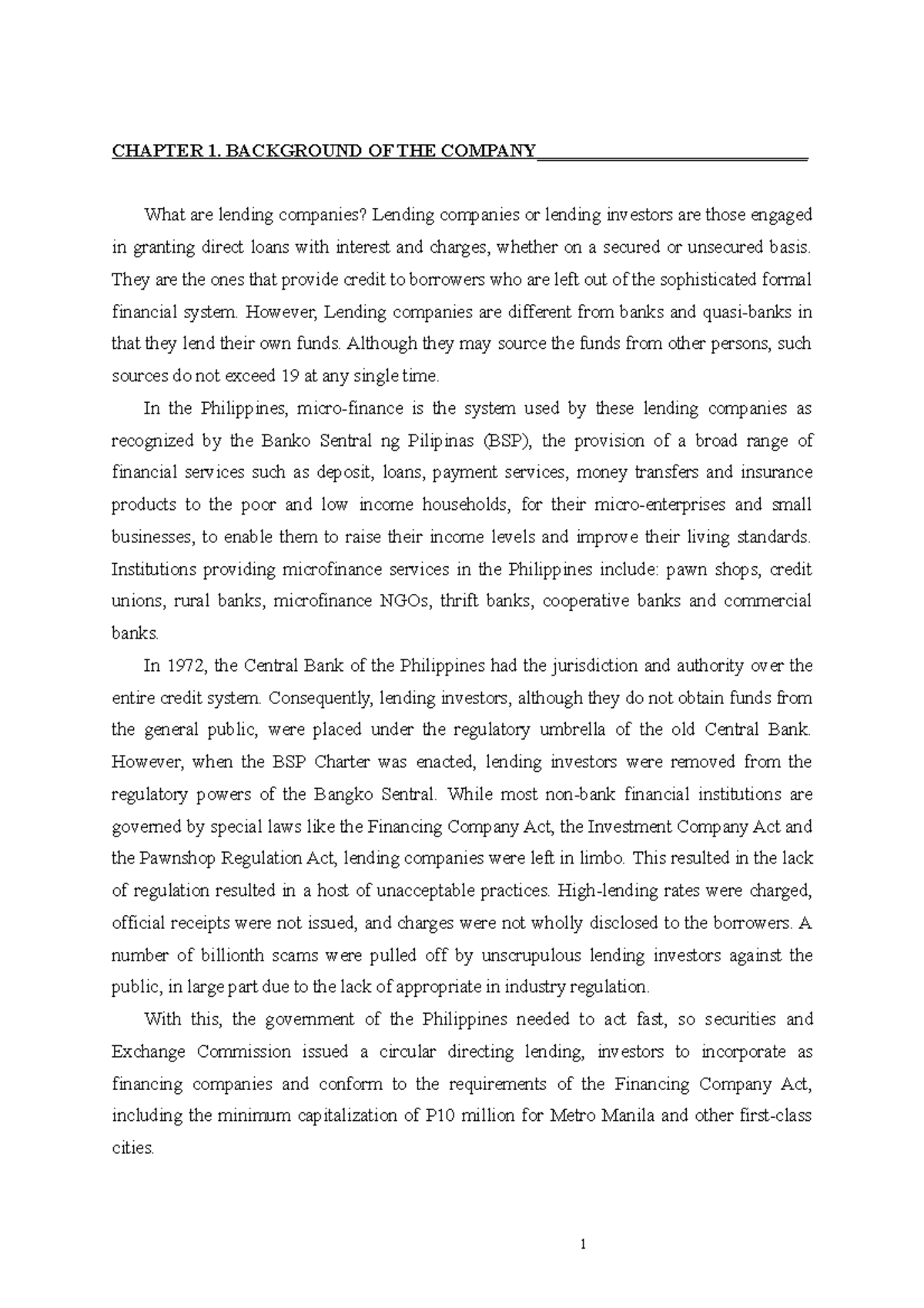 Integration Paper on Integrating - CHAPTER 1. BACKGROUND OF THE COMPANY