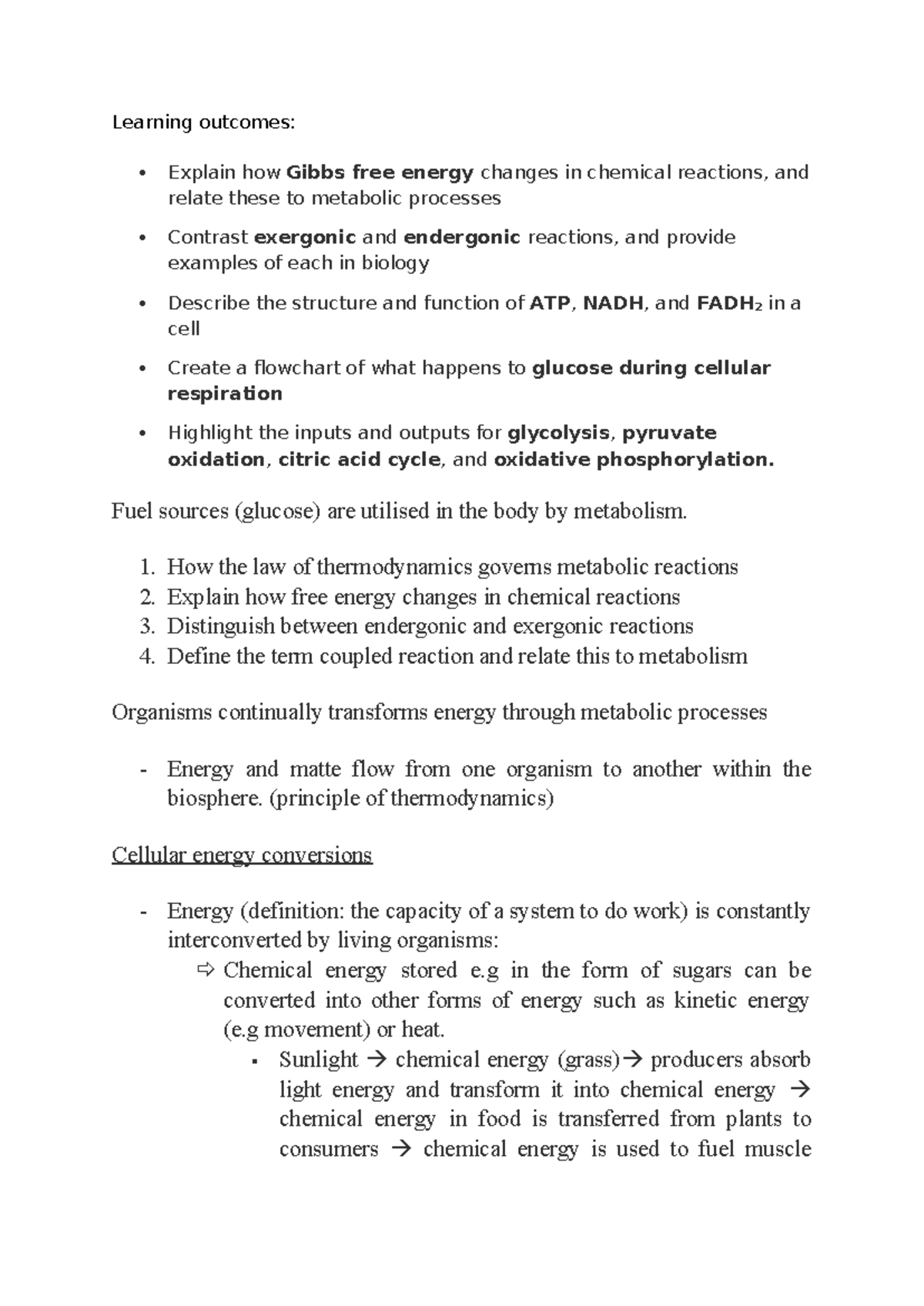 M2 - Module 2 notes - Learning outcomes: Explain how Gibbs free energy ...