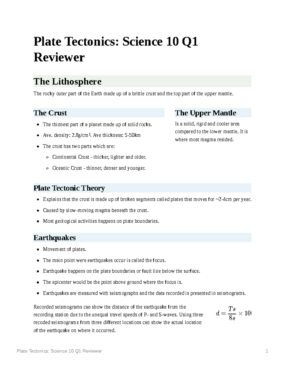 Plate Tectonics Science 10 Q1 Reviewer 4ada634a0166434399 ...