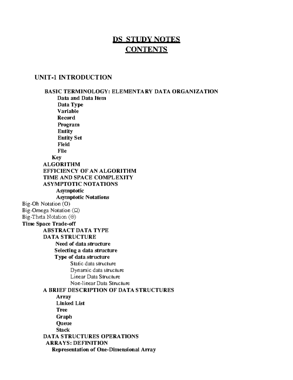 Lecture DATA STRUCTUES DS STUDY NOTES CONTENTS UNIT 1 INTRODUCTION lecture-data-structues-ds-study-notes-contents-unit-1-introduction