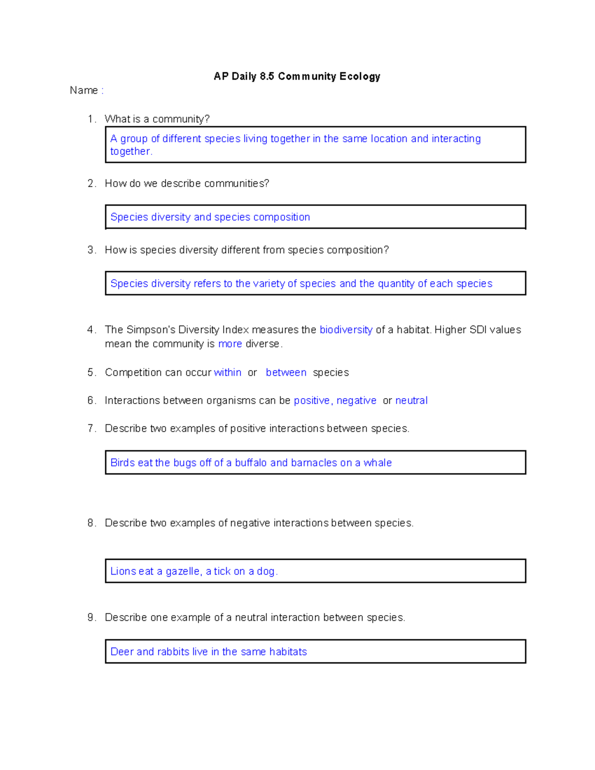 AP Daily 8.5 Community Ecology - AP Daily 8 Community Ecology Name ...