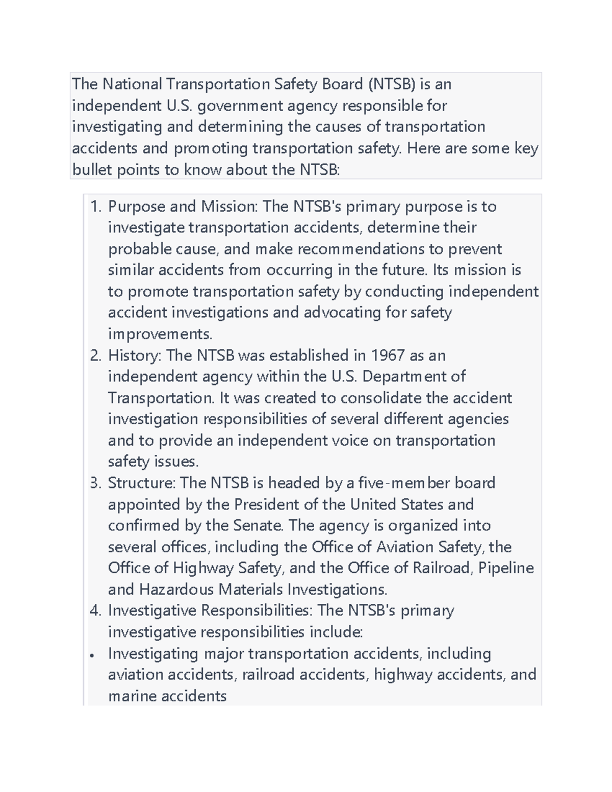 NTSB - Notes - The National Transportation Safety Board (NTSB) is an ...