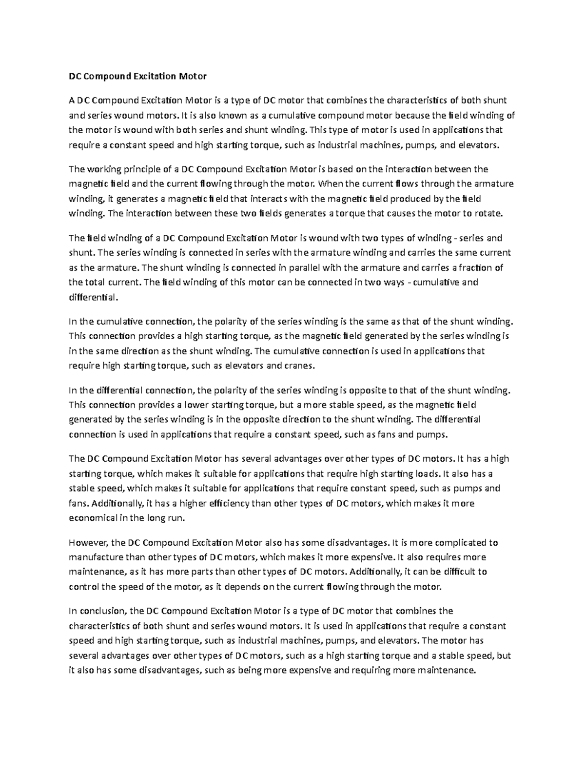 DC Compound Excitation Motor - It is also known as a cumulative ...