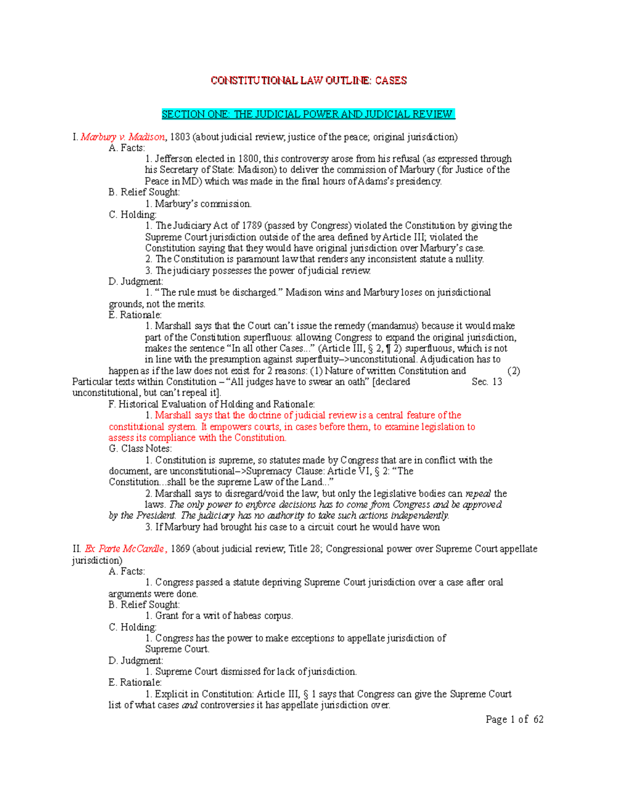 Constitutional LAW Outline Whelan - CONSTITUTIONAL LAW OUTLINE ...