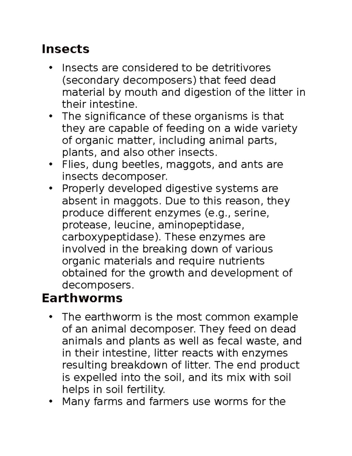 Bio 5 - Notes - Insects Insects are considered to be detritivores ...