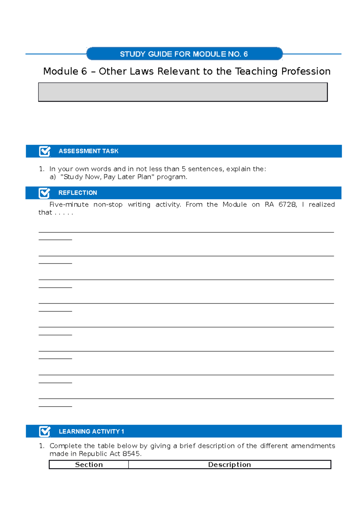 Module 6 Teaching PROF First SEM 2022-23 - Module 6 – Other Laws ...