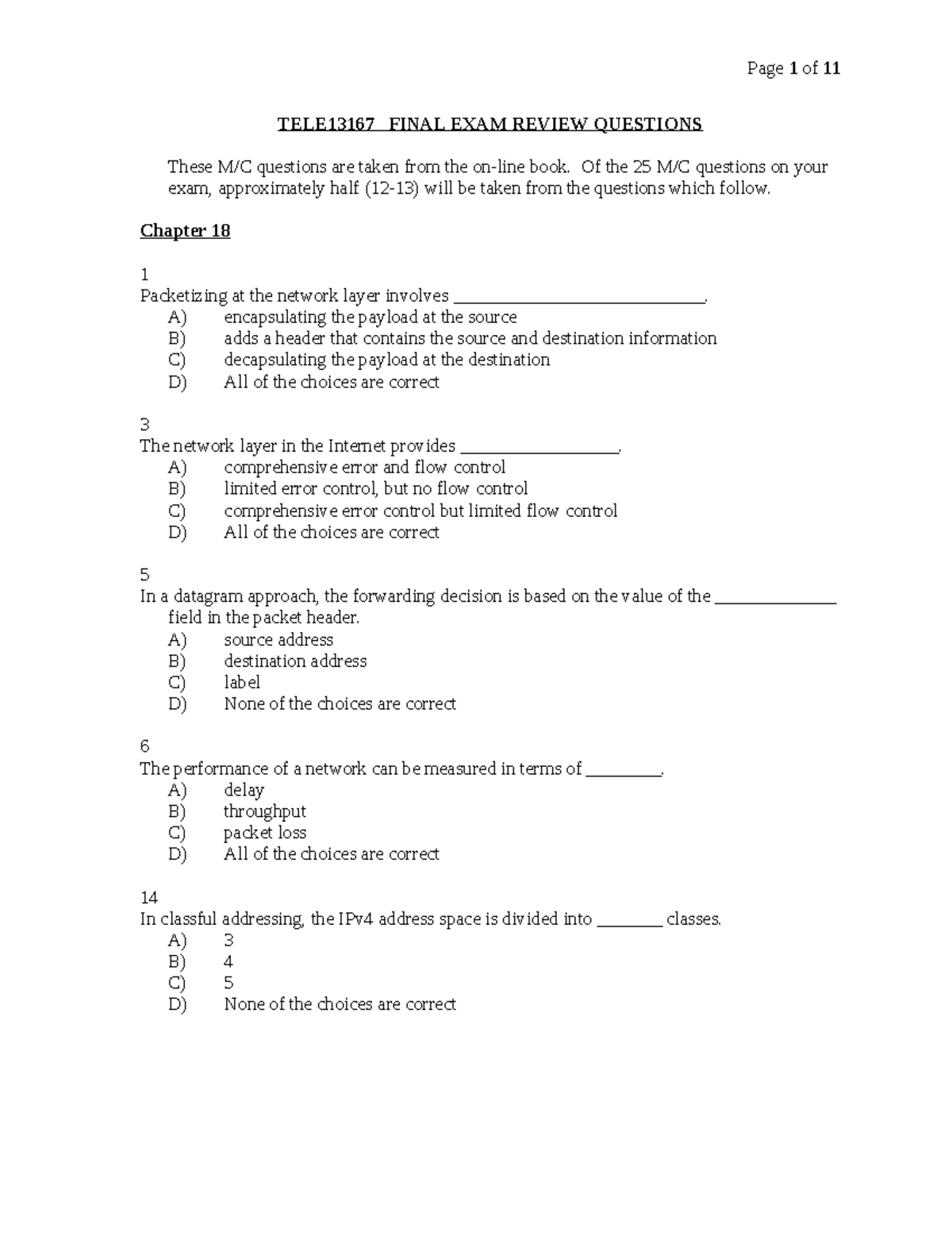 EXAM REVIEW QUESTIONS - TELE13167 FINAL EXAM REVIEW QUESTIONS These M/C ...